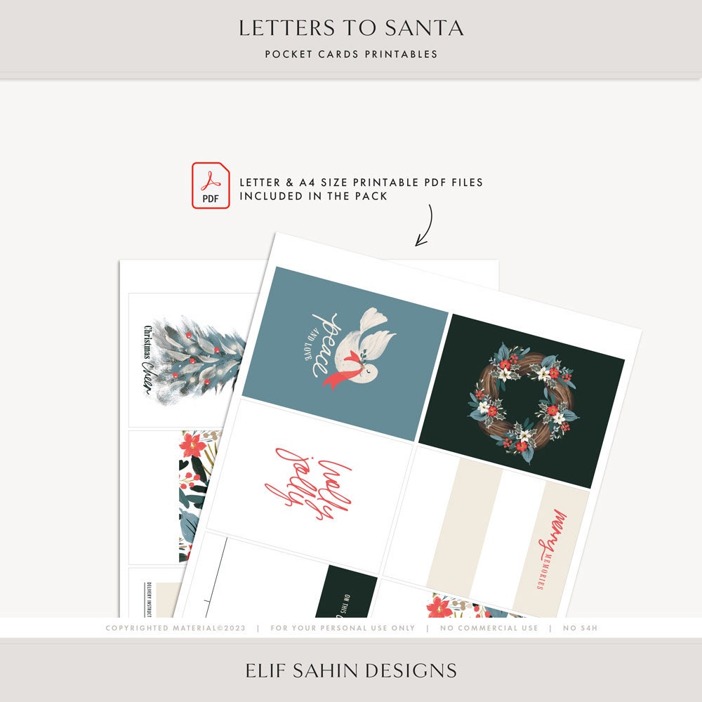 Letters to Santa Scrapbooking Cards Christmas Journaling Cards Digital ...