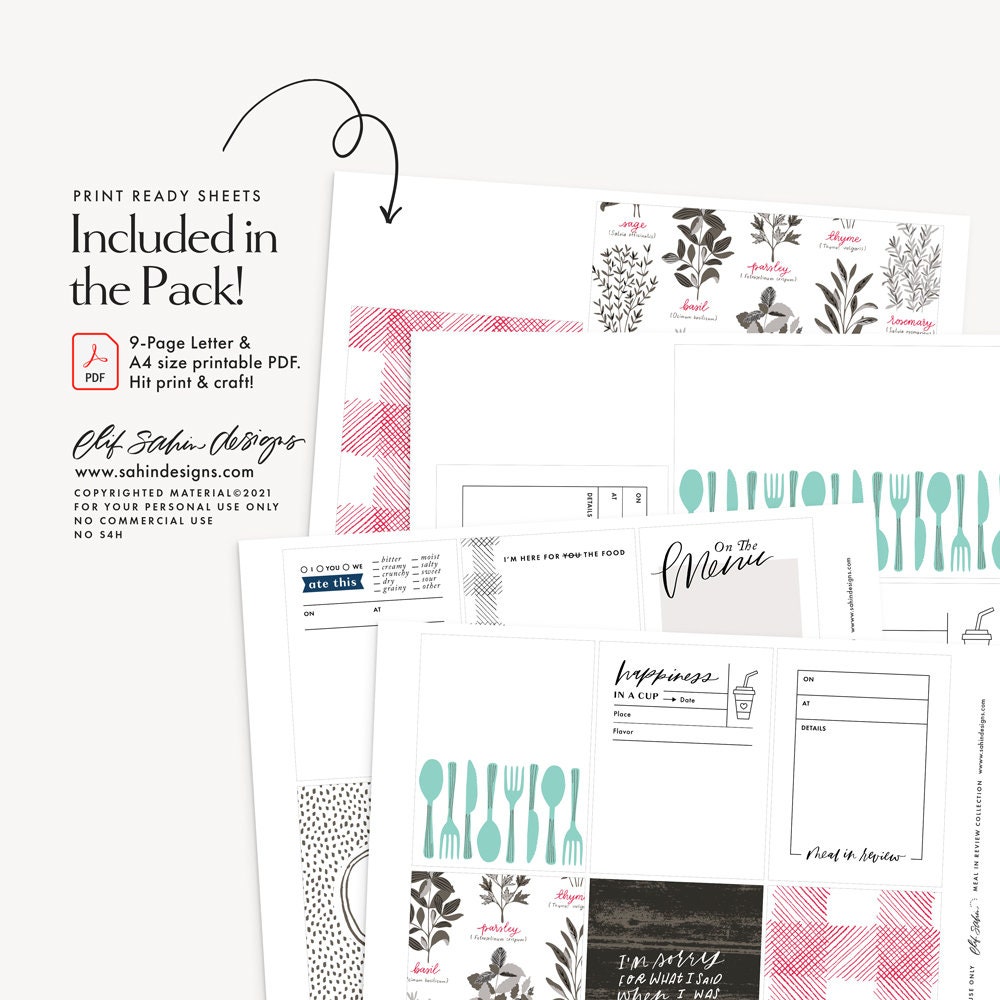 Meal in Review Scrapbooking Cards Food Journaling Cards Digital Pocket ...