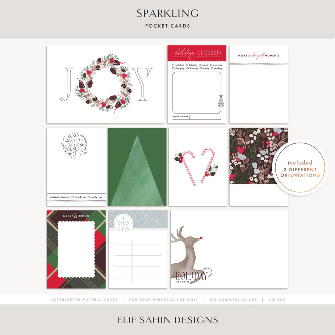 Sparkling Scrapbooking Cards Christmas Journaling Cards Digital Pocket ...