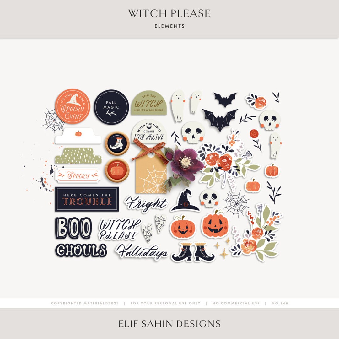Halloween Scrapbooking Kit Paper Ephemera Digital Sticker Spooky ...