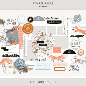 Winter Tales Digital Scrapbooking Kit, Paper Ephemera, Digital Sticker ...