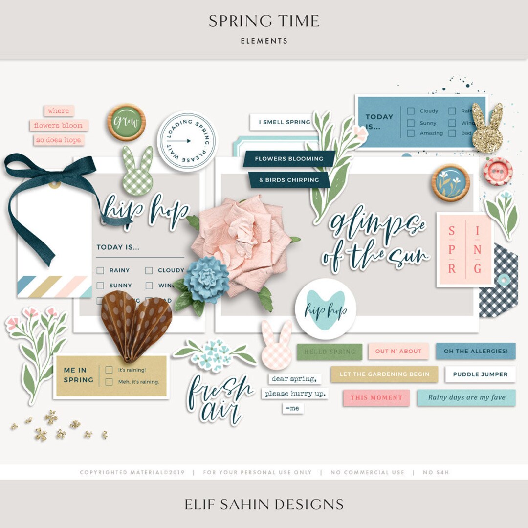 Spring Time Digital Scrapbooking Kit, Paper Ephemera, Spring Digital ...