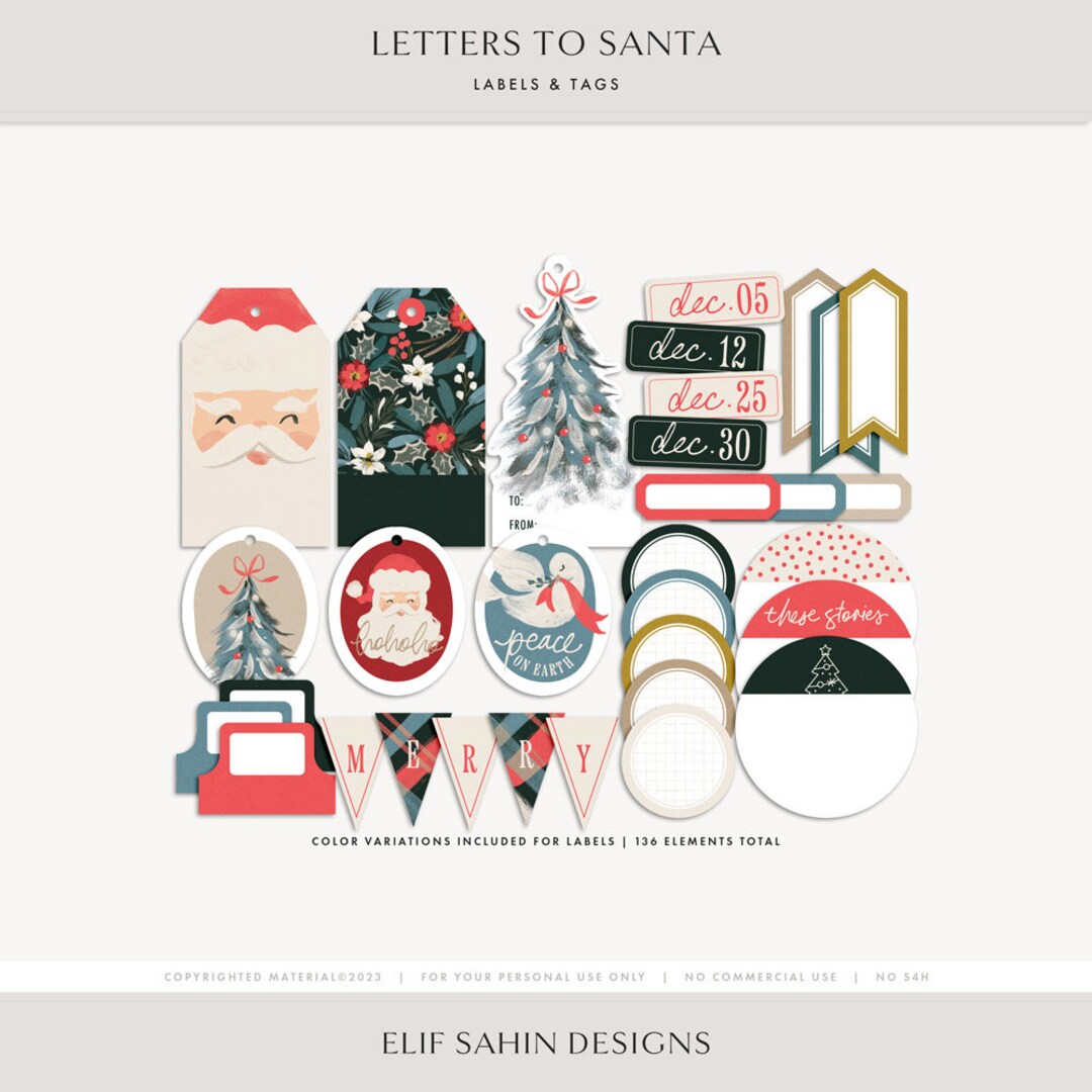 Letters to Santa Digital Scrapbooking Kit, Christmas Scrapbook Ephemera ...