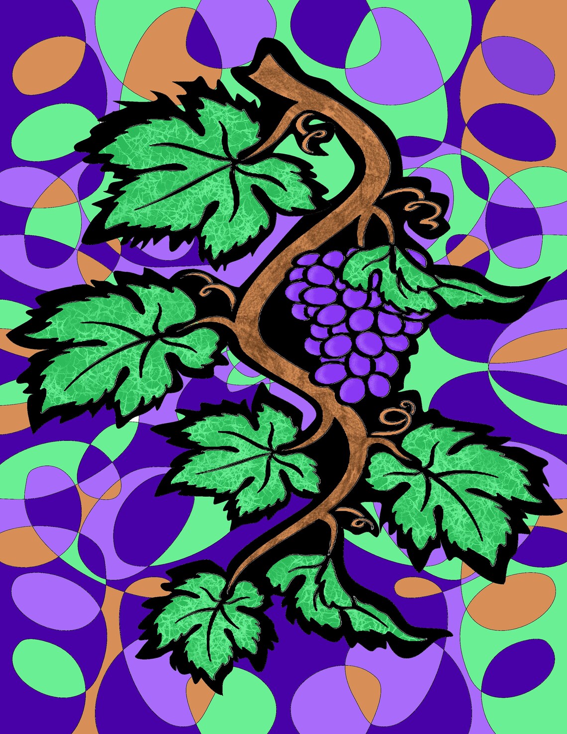 GRAPES Coloring Page, Pdf Jpg Png, GRAPEVINE SWIRLS, 8.5" X 11 ...