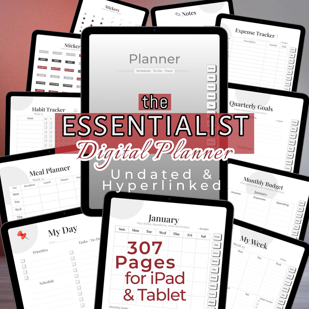 The Essentialist Digital Planner | Undated Minimalist Hyperlinked ...