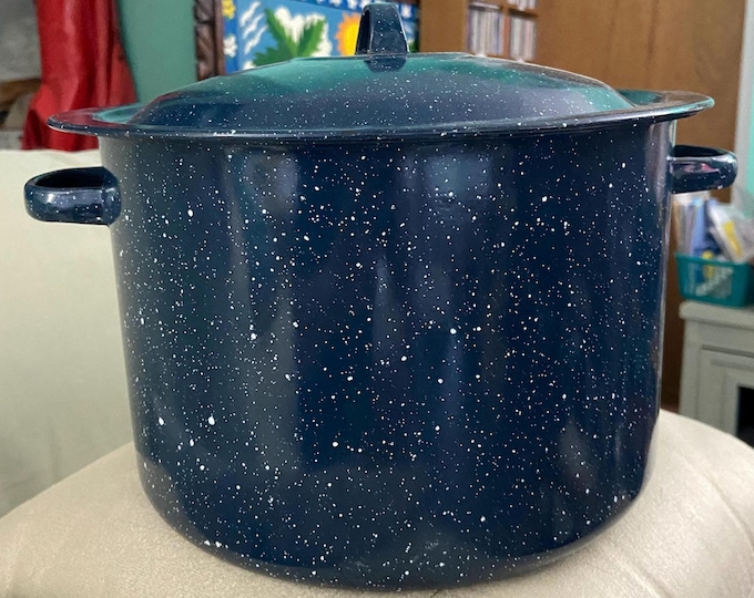 Vintage Enamelware Blue Speckled Canning Pot Small Stock Pot Farmhouse ...