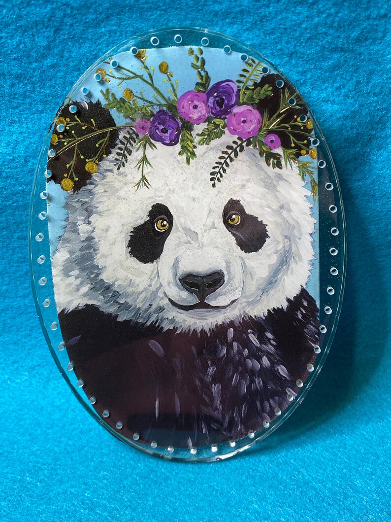 Cute Panda With Flower Crown Pine Needle Basket Bottom Center Focal - Etsy