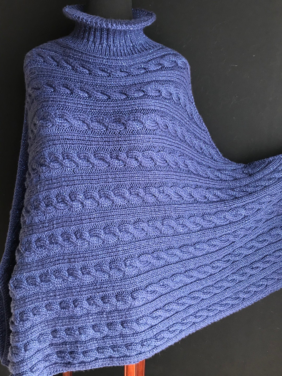 Turtleneck Hand Knitted Poncho Pullover Sweater for Women. Casual Look ...