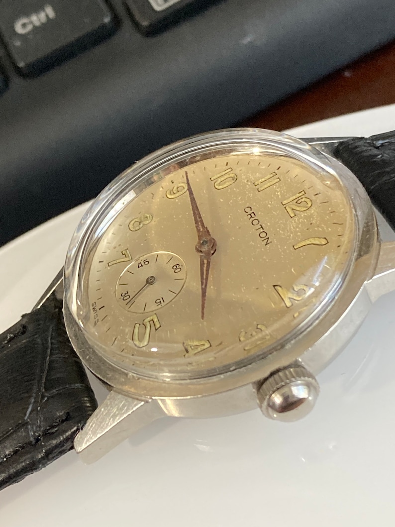 Vintage 1940s-1950s Croton Sub-dial High Dome Crystal Stainless Steel ...