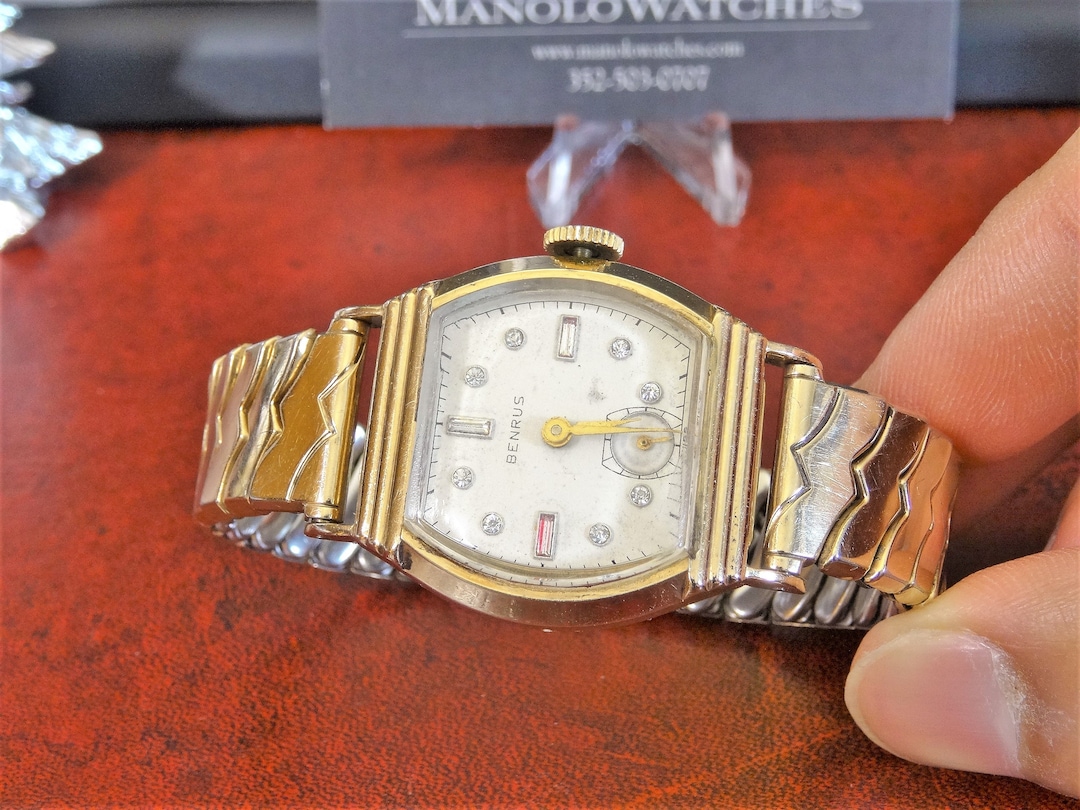 Vintage 1950s Benrus (model CW 7-jewels Movement) 10K R.G.P. Bezel ...