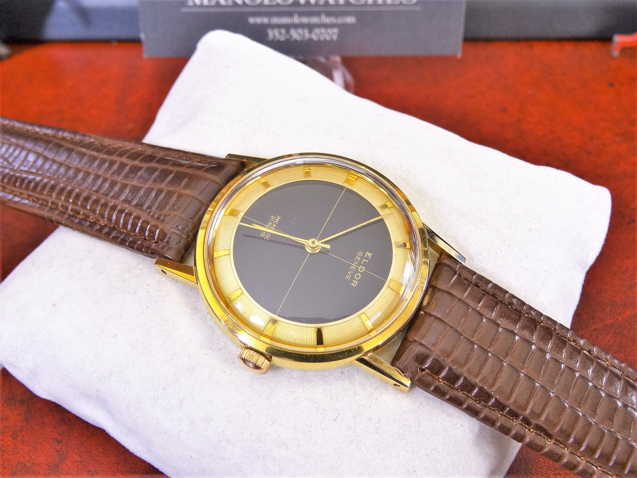 Vintage 1950's-1960's Eldor Geneve 20 Microns G.P. Cross-hair Dial 21-J ...