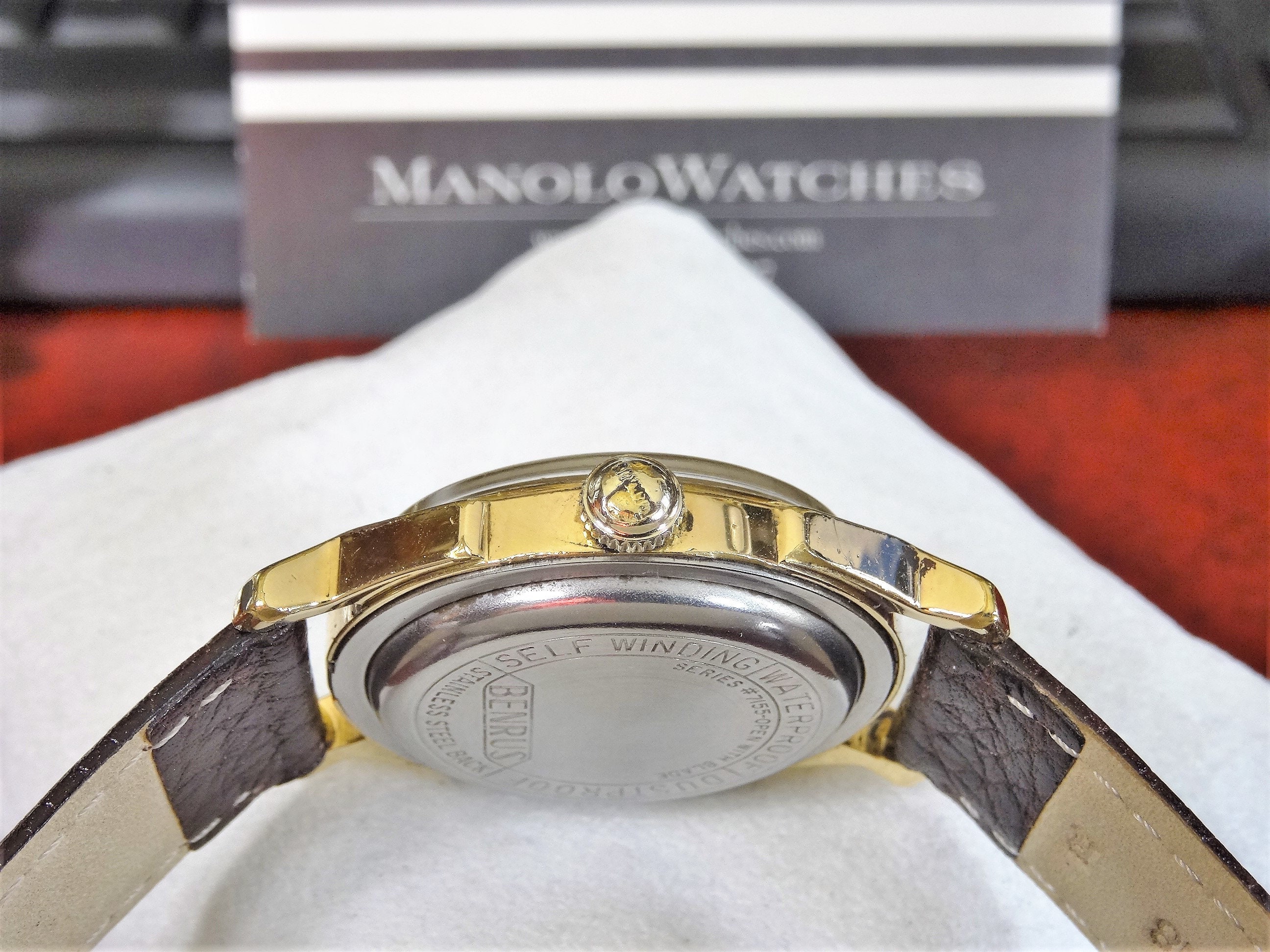 Vtg Benrus G.F. 3 Star Automatic Swiss 25-J Men's Watch W/ 18mm Leather ...