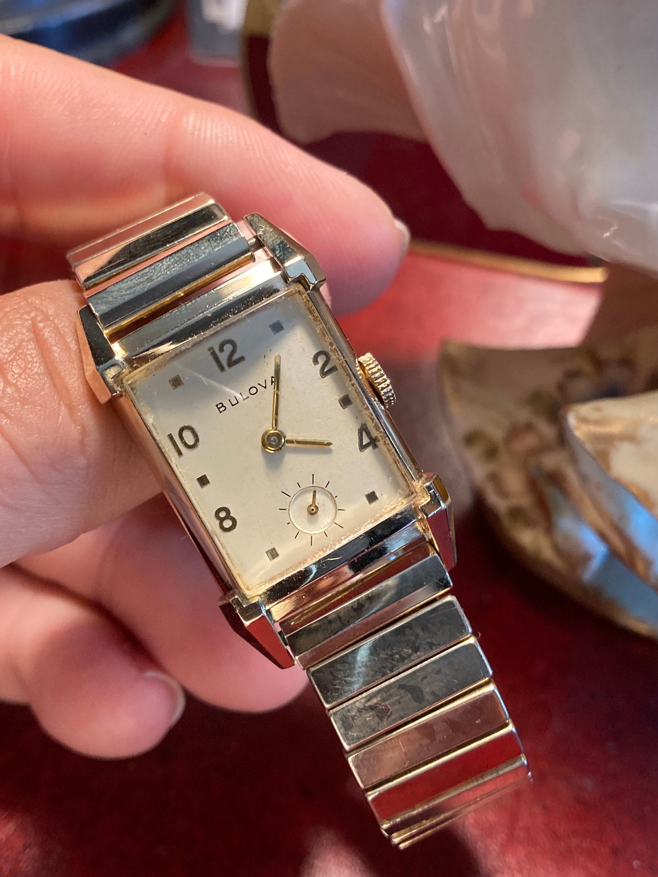 Vintage 1940s Bulova Engraved Tank 10K Gold Filled Winding Men's Watch ...