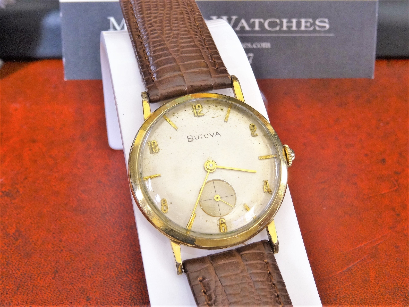 Vintage 1956 Bulova 10K Rolled Gold Plate Men's Watch W/ 18mm Leather ...