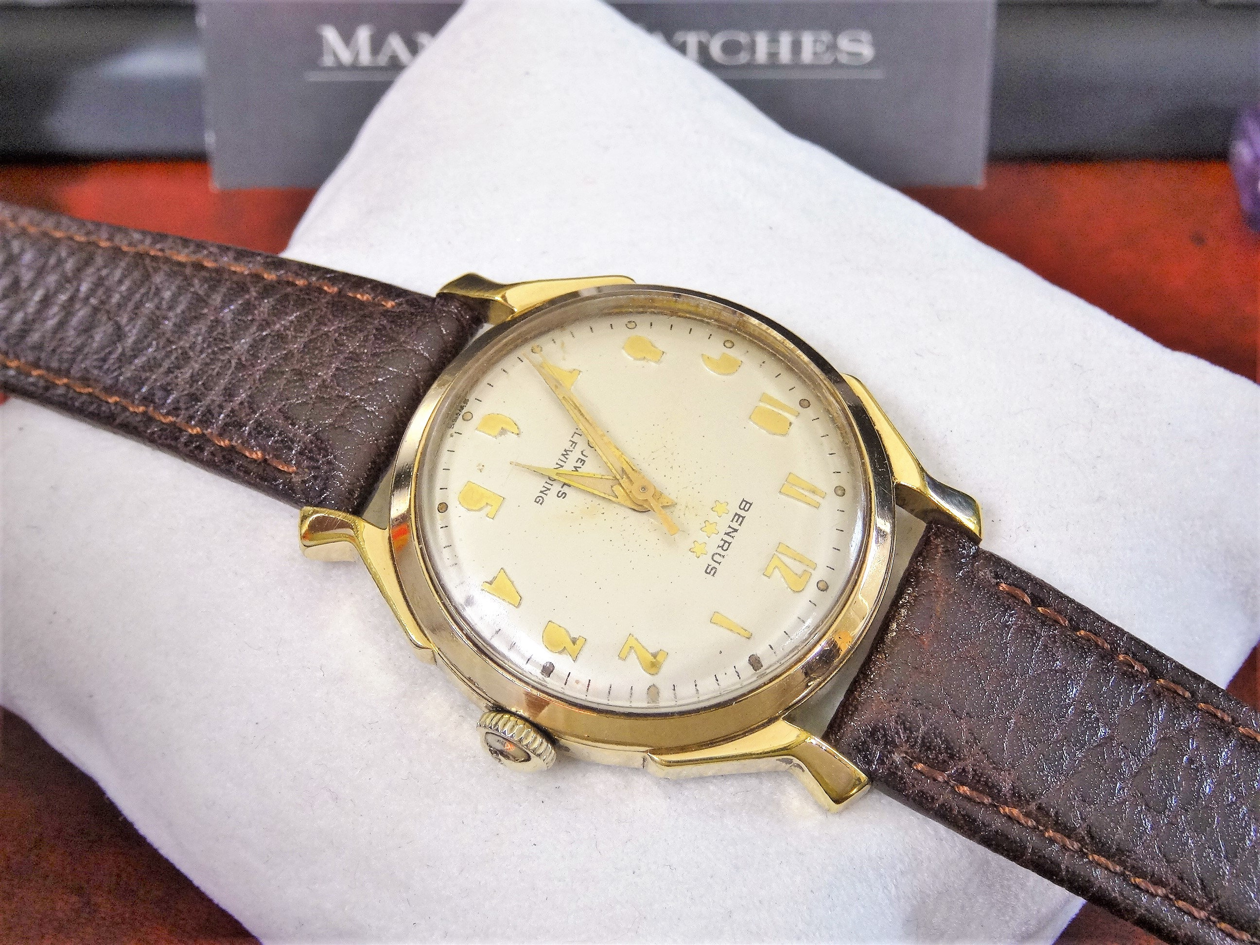 Vtg Benrus G.F. 3 Star Automatic Swiss 25-J Men's Watch W/ 18mm Leather ...