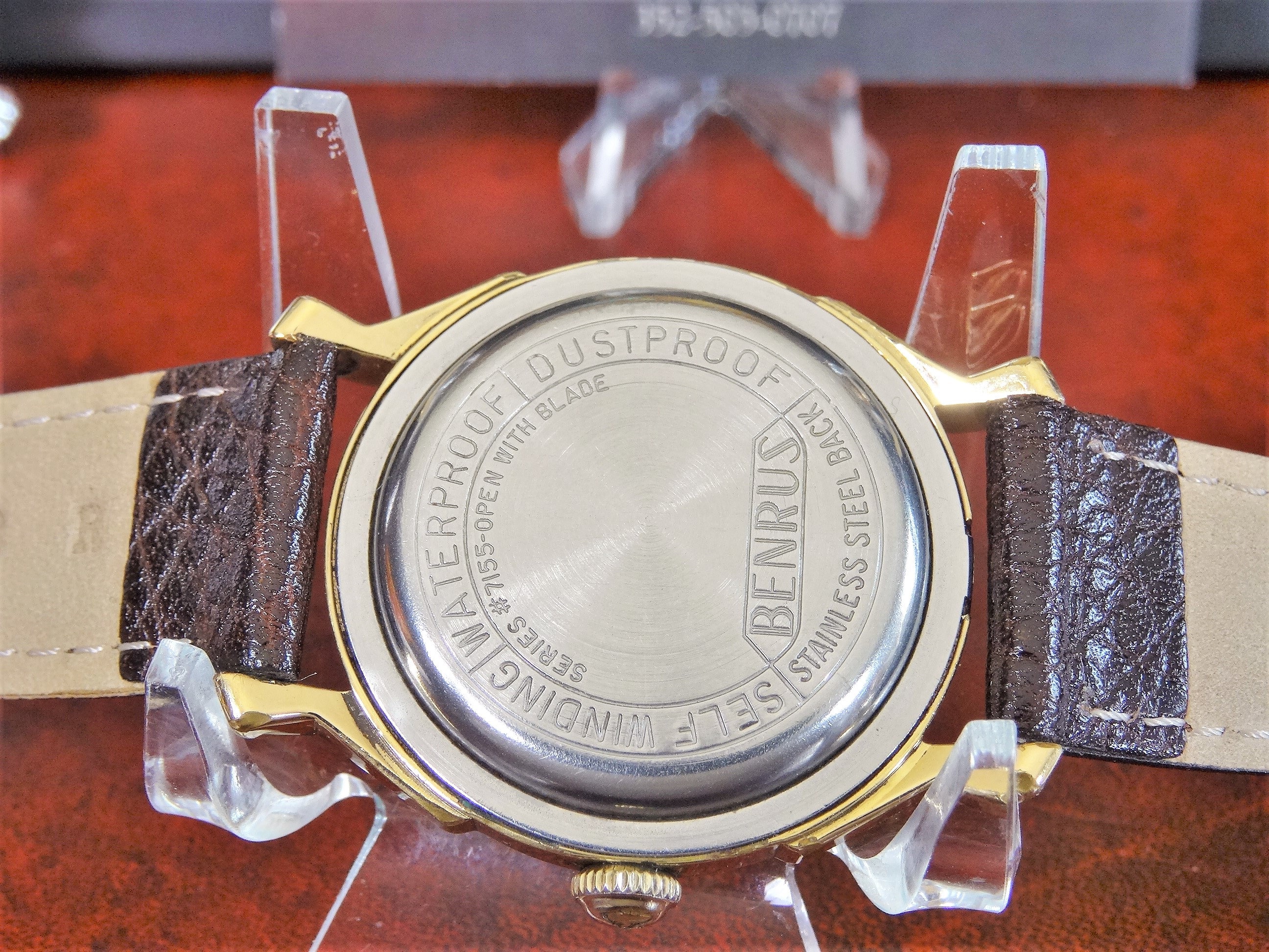 Vtg Benrus G.F. 3 Star Automatic Swiss 25-J Men's Watch W/ 18mm Leather ...