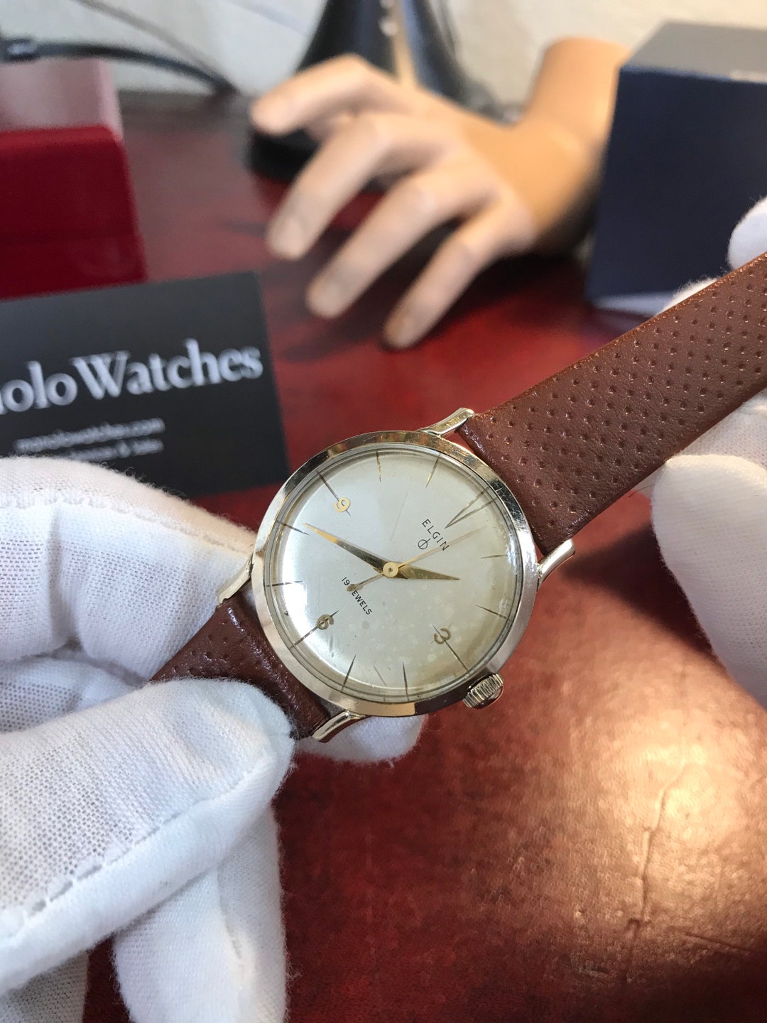 Vtg 1950's Elgin 10K RGP Bezel Durapower 19J Men's Watch W/ 18mm ...