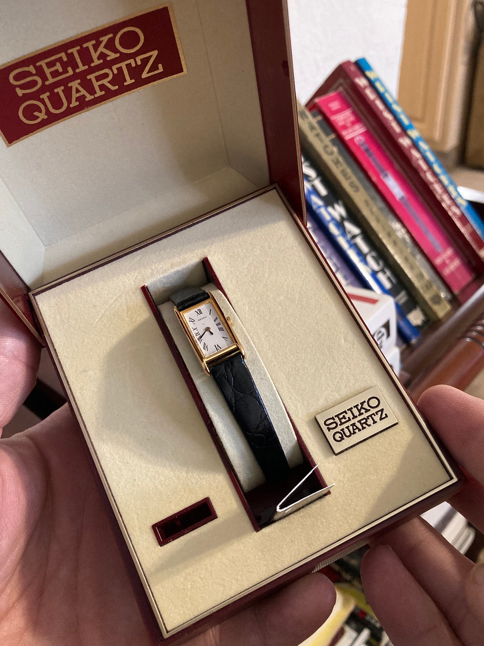 Retro 1987 Seiko Tank Roman Numeral Dial Gold Tone Tank Quartz Ladies Watch Reference SZZB18 W ...