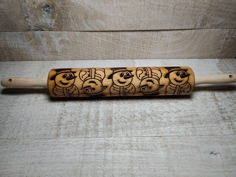 Embossed Snowman Rolling Pin For| Baking | Pie Crusts | Pottery | Sugar ...