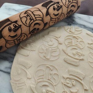 Embossed Snowman Rolling Pin For| Baking | Pie Crusts | Pottery | Sugar ...