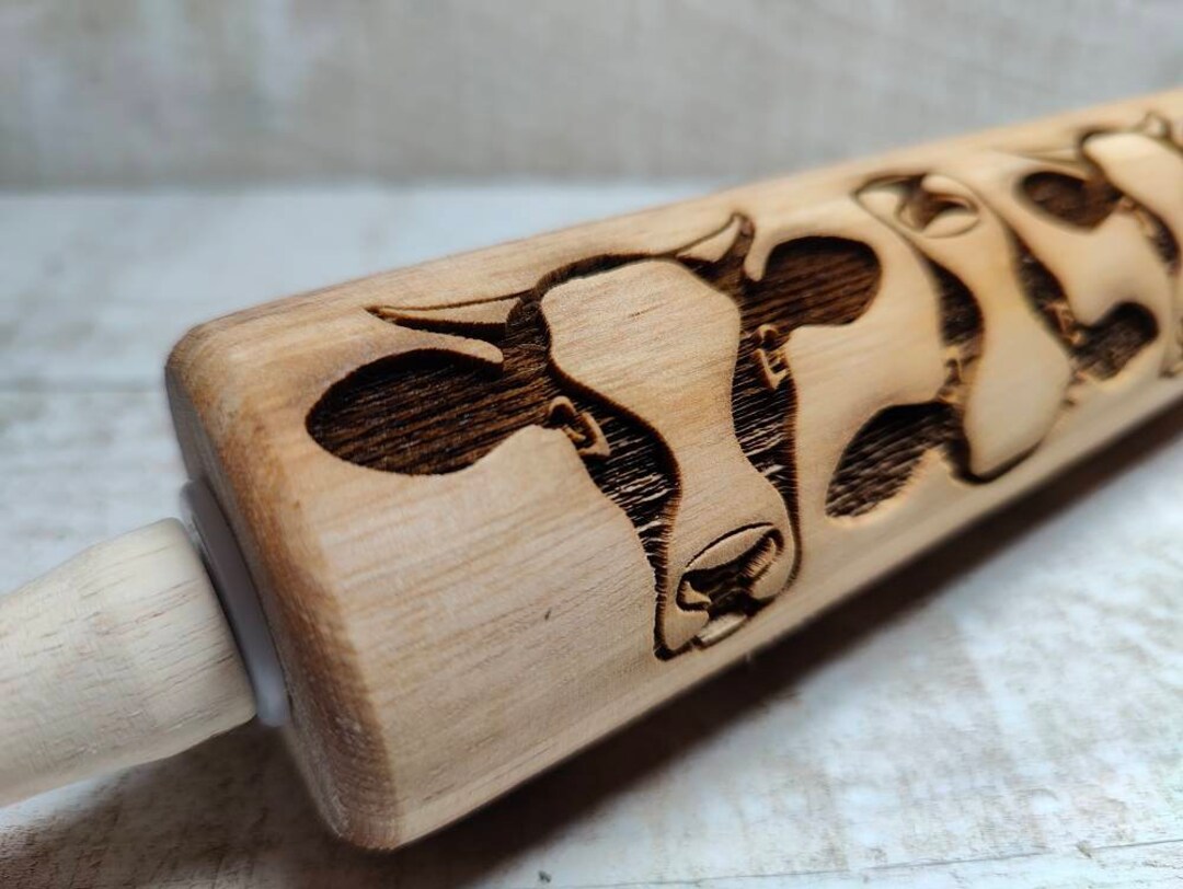 Embossed Cow Rolling Pin For Baking Pottery Use on Pie Crust Sugar ...