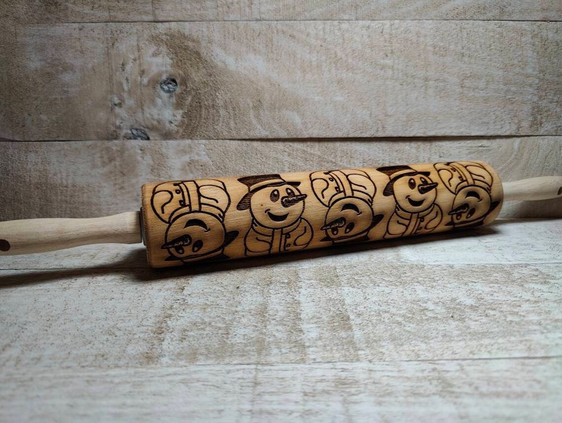 Embossed Snowman Rolling Pin For| Baking | Pie Crusts | Pottery | Sugar ...