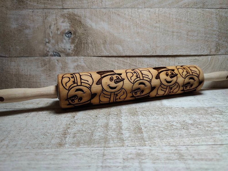 Embossed Snowman Rolling Pin For| Baking | Pie Crusts | Pottery | Sugar ...