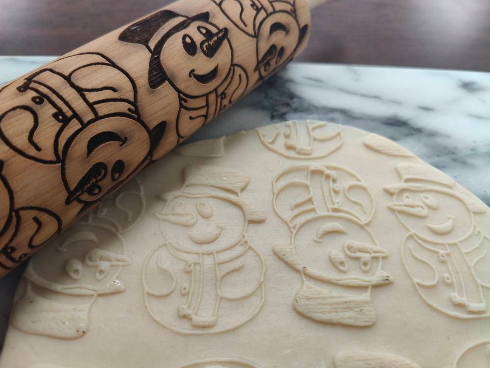 Embossed Snowman Rolling Pin For| Baking | Pie Crusts | Pottery | Sugar ...