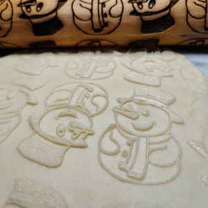 Embossed Snowman Rolling Pin For| Baking | Pie Crusts | Pottery | Sugar ...