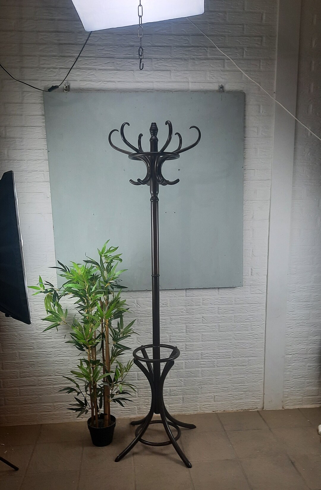 Vintage Standing Coat Rack With Umbrella Stand in Thonet Style Brown ...