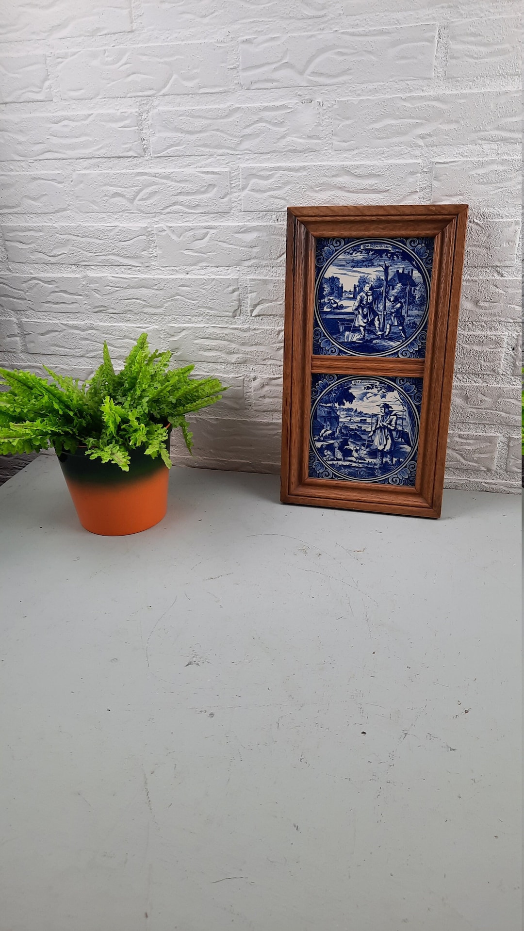 Unique Set of 2 Delft Blue Tiles in Oak Frame 'the Farmer' 'the ...