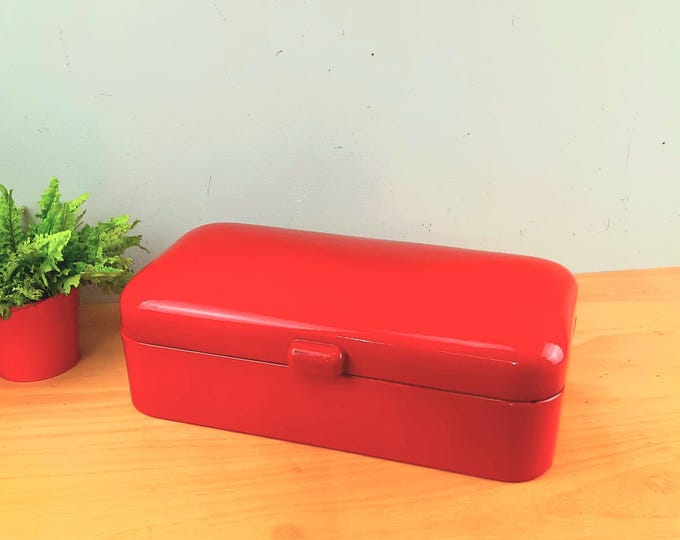 Retro Red Enamel Bread Box Vintage - Etsy