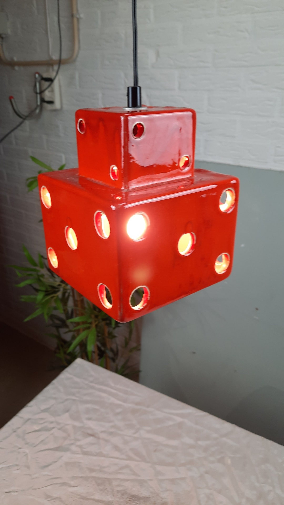Vintage Ceramic Cube Hanging Lamp '70s Retro - Etsy
