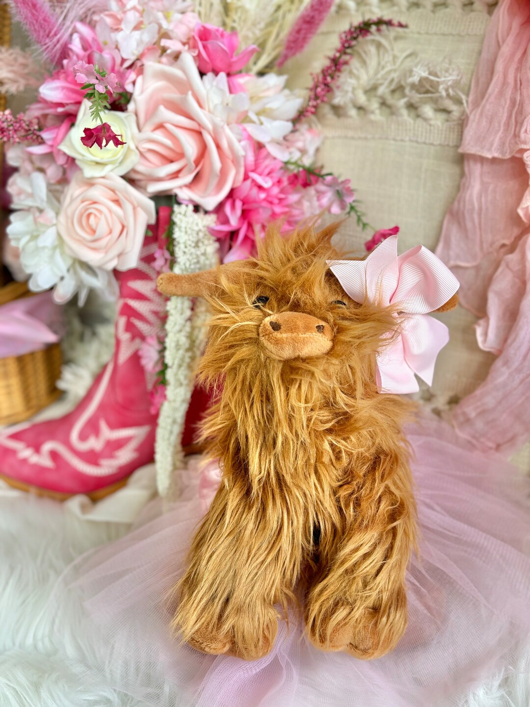 Mini Highland Cow Stuffed Animal With Tutu + Bow: 11” Small Plush Toy ...