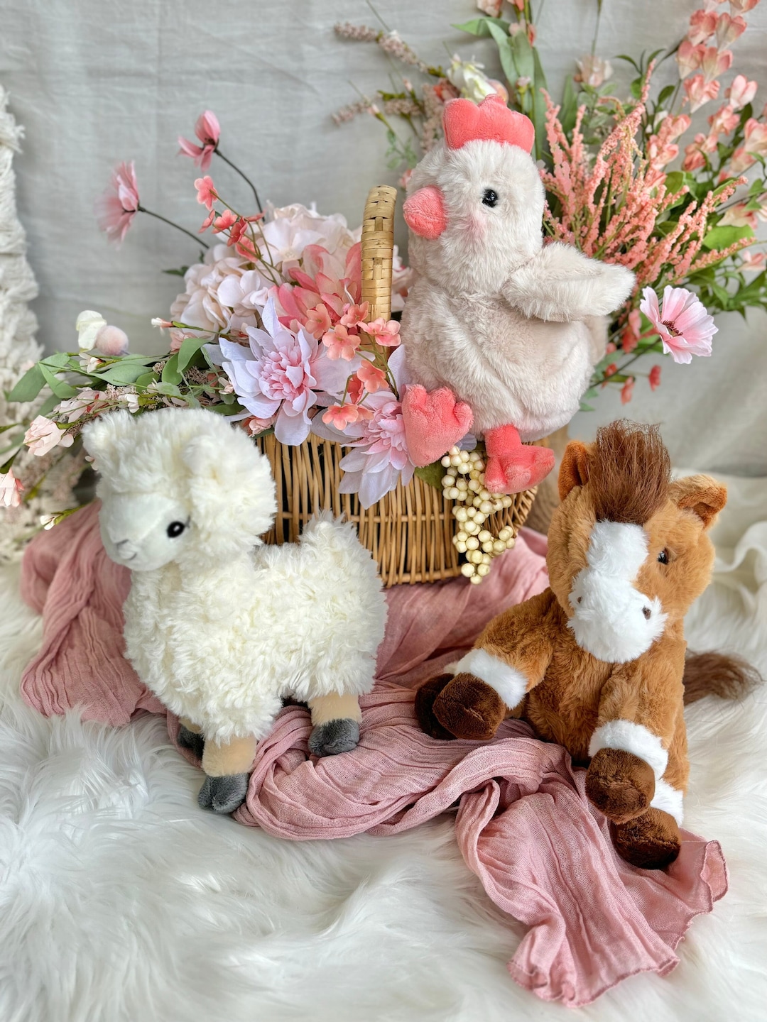 Mini Farm Stuffed Animals: Choose Small Plush Toy Llama, Chicken, Horse ...