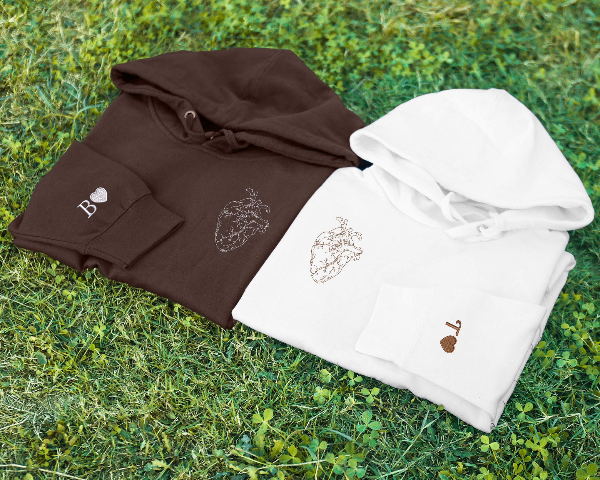 Embroidered Anatomical Heart Hoodie, Custom Initial Heart on Sleeve ...