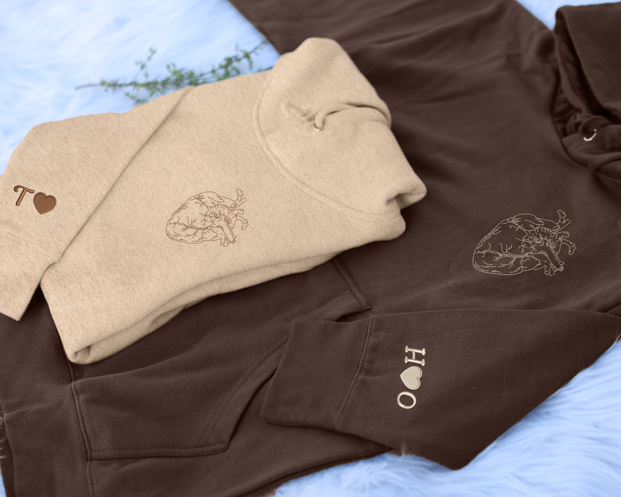 Embroidered Anatomical Heart Hoodie, Custom Initial Heart on Sleeve ...