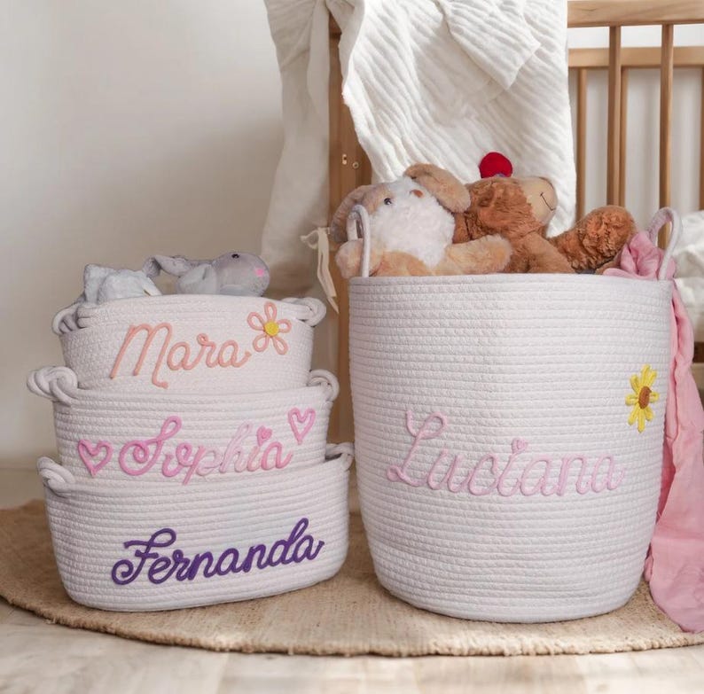 Personalized Baby Shower Toy Basket, Embroidered Laundry Basket for ...