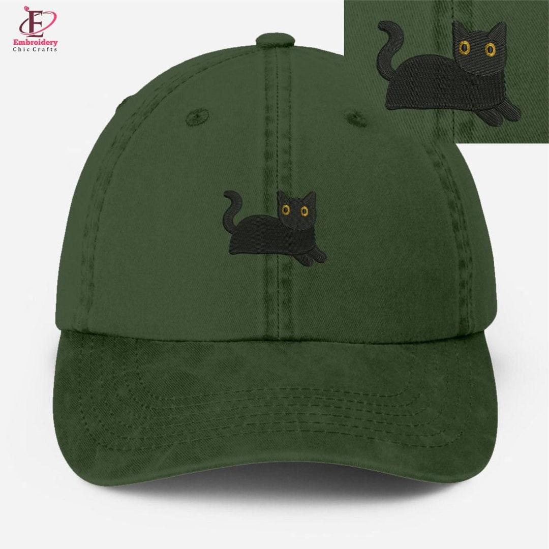 Black Cat Embroidery Hat, Cute Cat Monogram Hats, Low Profile Cotton ...
