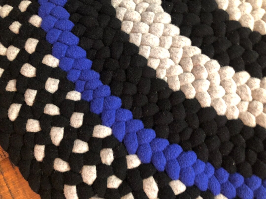 Thin Blue Line Wool Braided Rug - Etsy