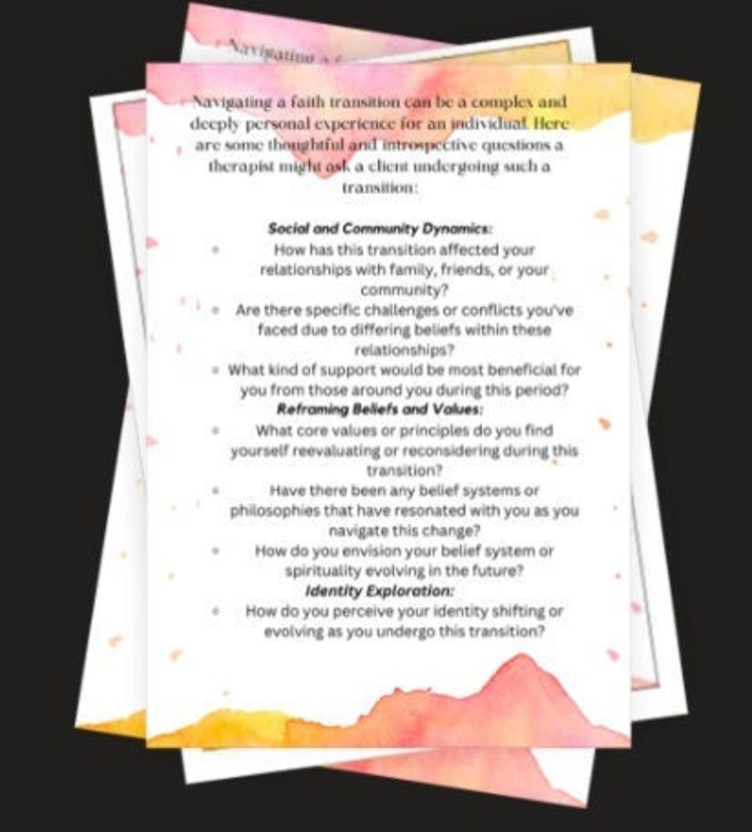 2 Page (PDF) Introspective Questions for Clients Experiencing a Faith ...