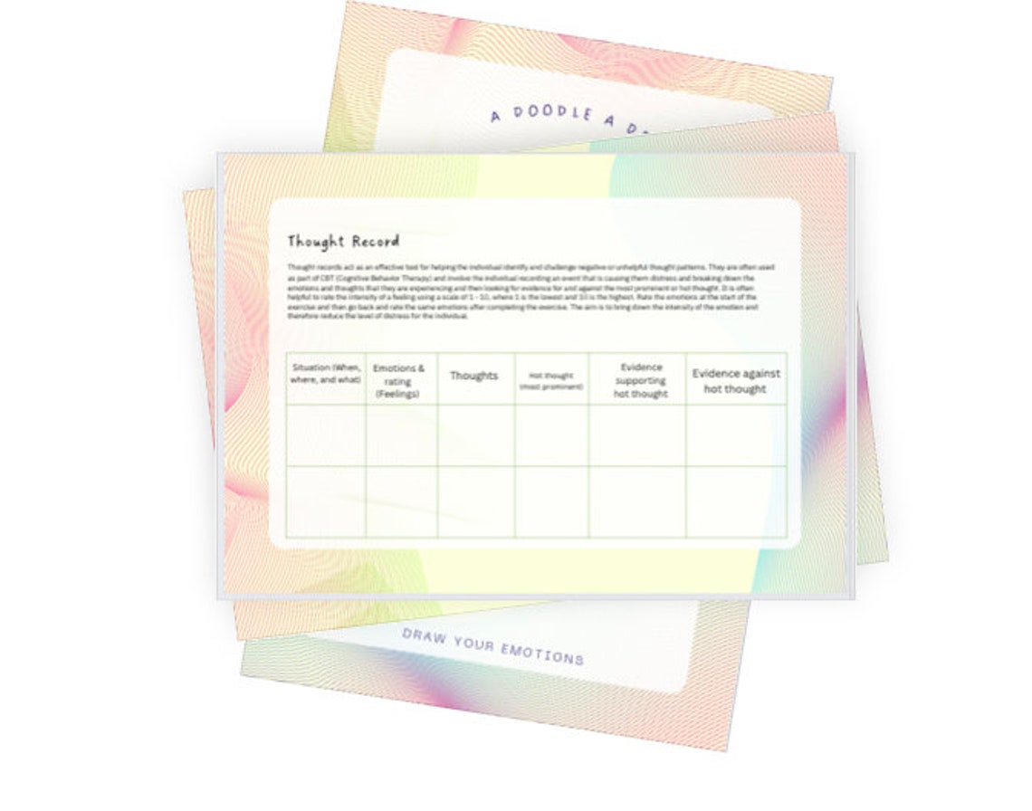CBT Thought Log | Reprint Able| Track & Rate Emotions - Etsy