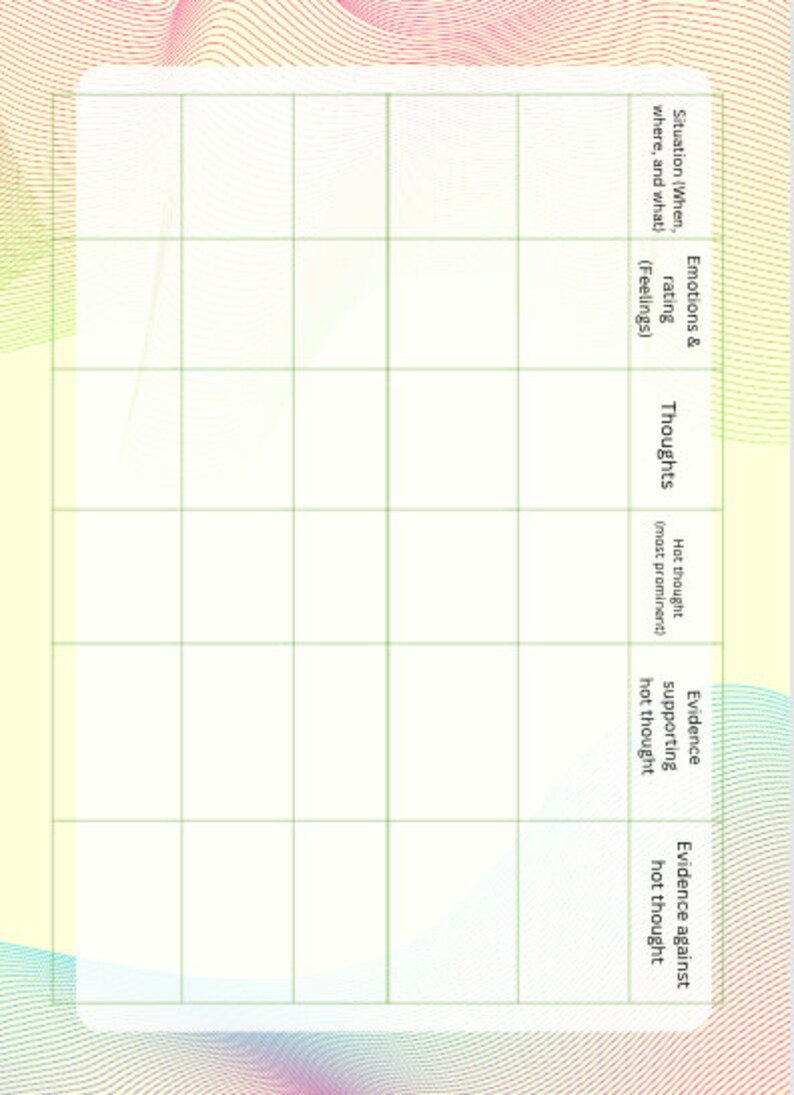 CBT Thought Log | Reprint Able| Track & Rate Emotions - Etsy