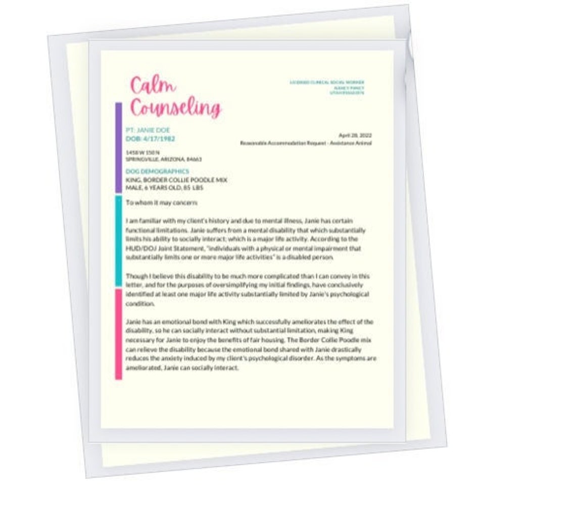 ESA Letter Template for Mental Health Professionals - Etsy