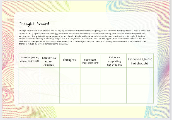 CBT Thought Log | Reprint Able| Track & Rate Emotions - Etsy