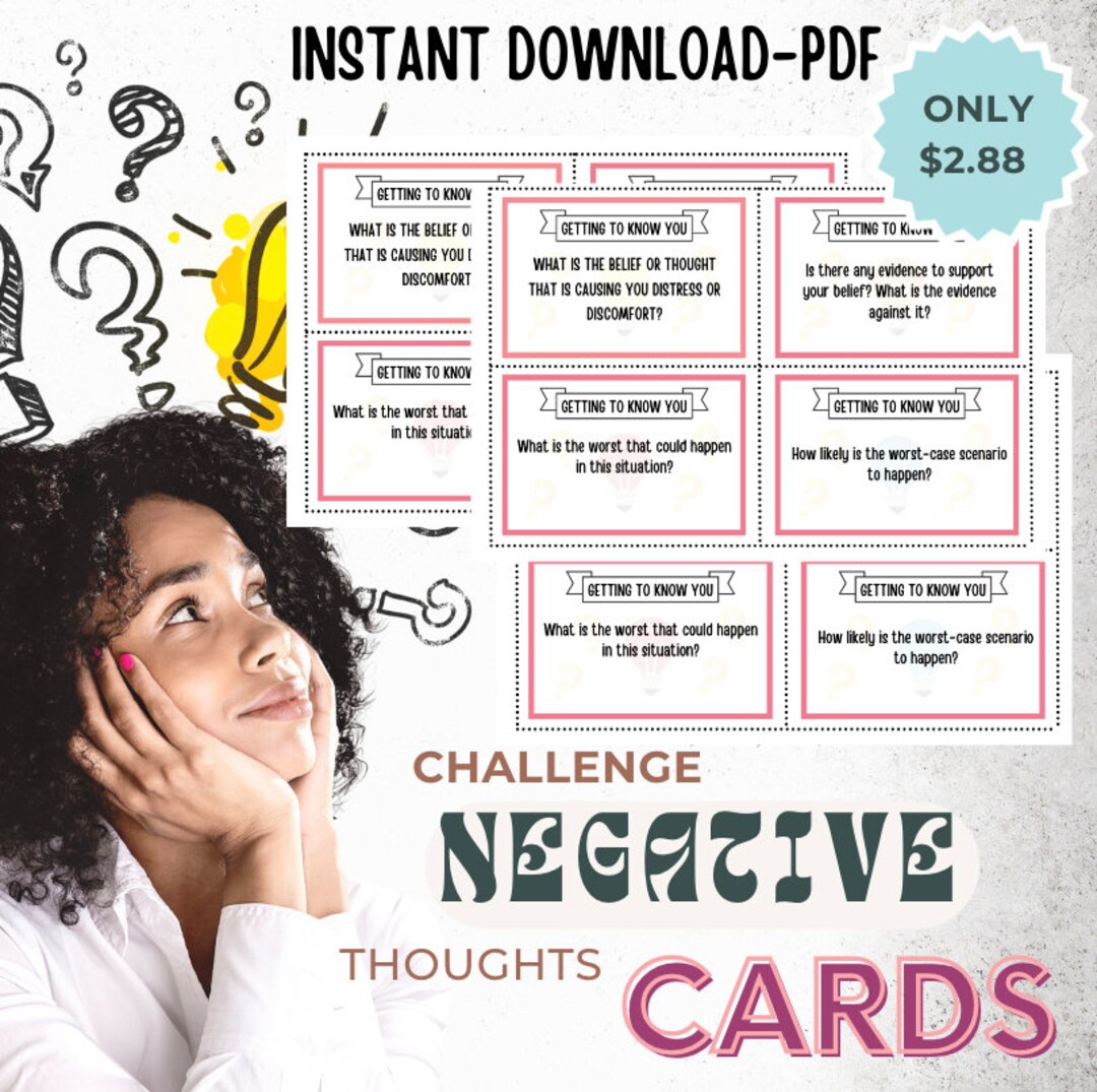 Challenging Negative Thoughts, CBT Editable Templates Worksheets, Self ...