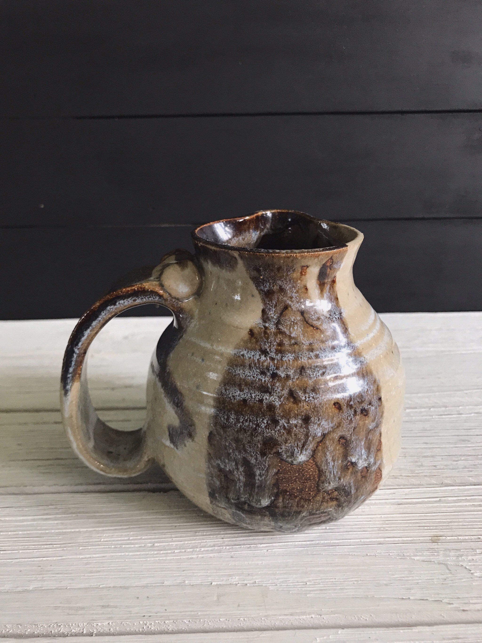 Vintage Pottery Pitcher / Right Handed Pitcher / Ceramic Stoneware ...