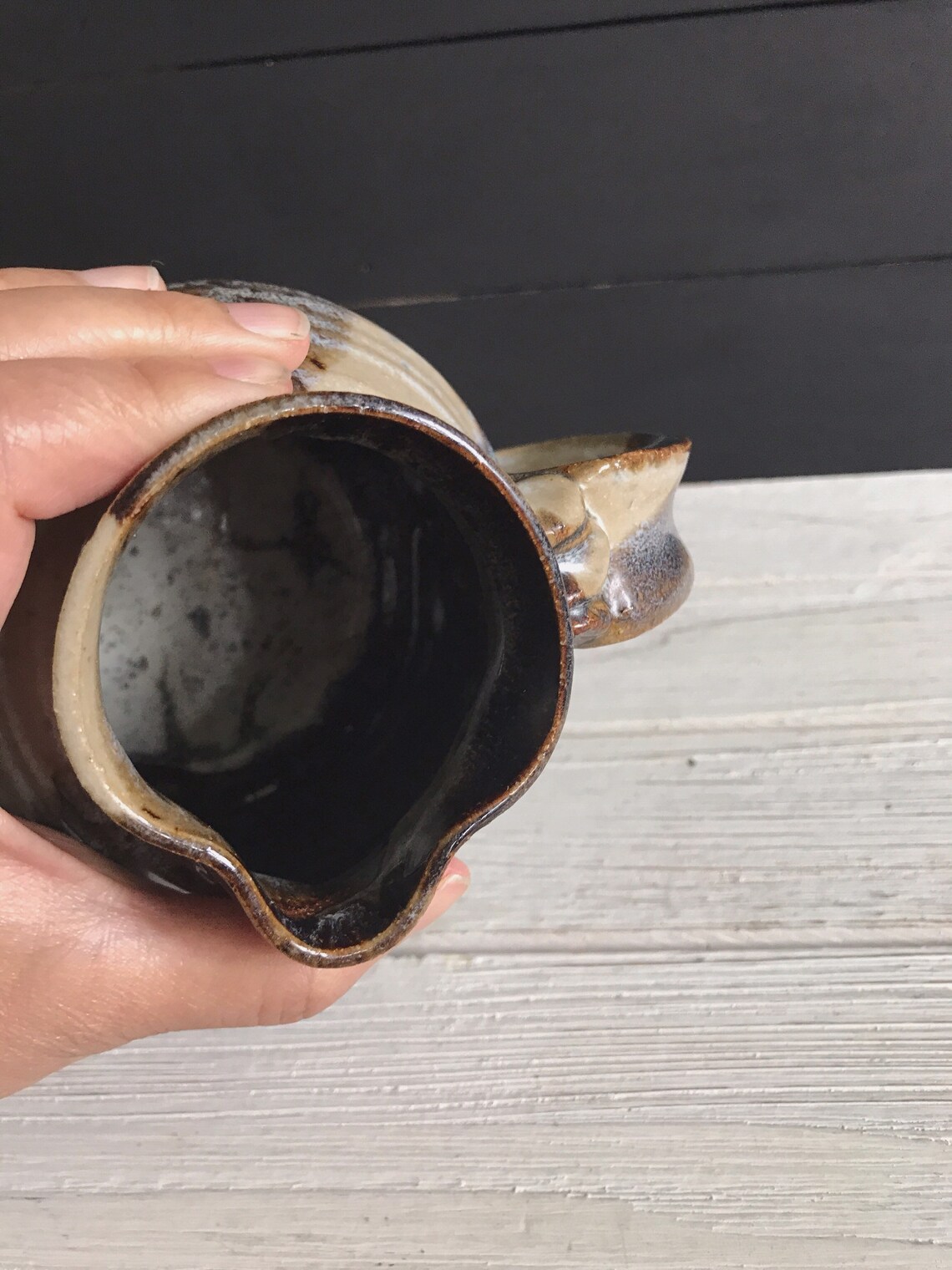 Vintage Pottery Pitcher / Right Handed Pitcher / Ceramic Stoneware ...