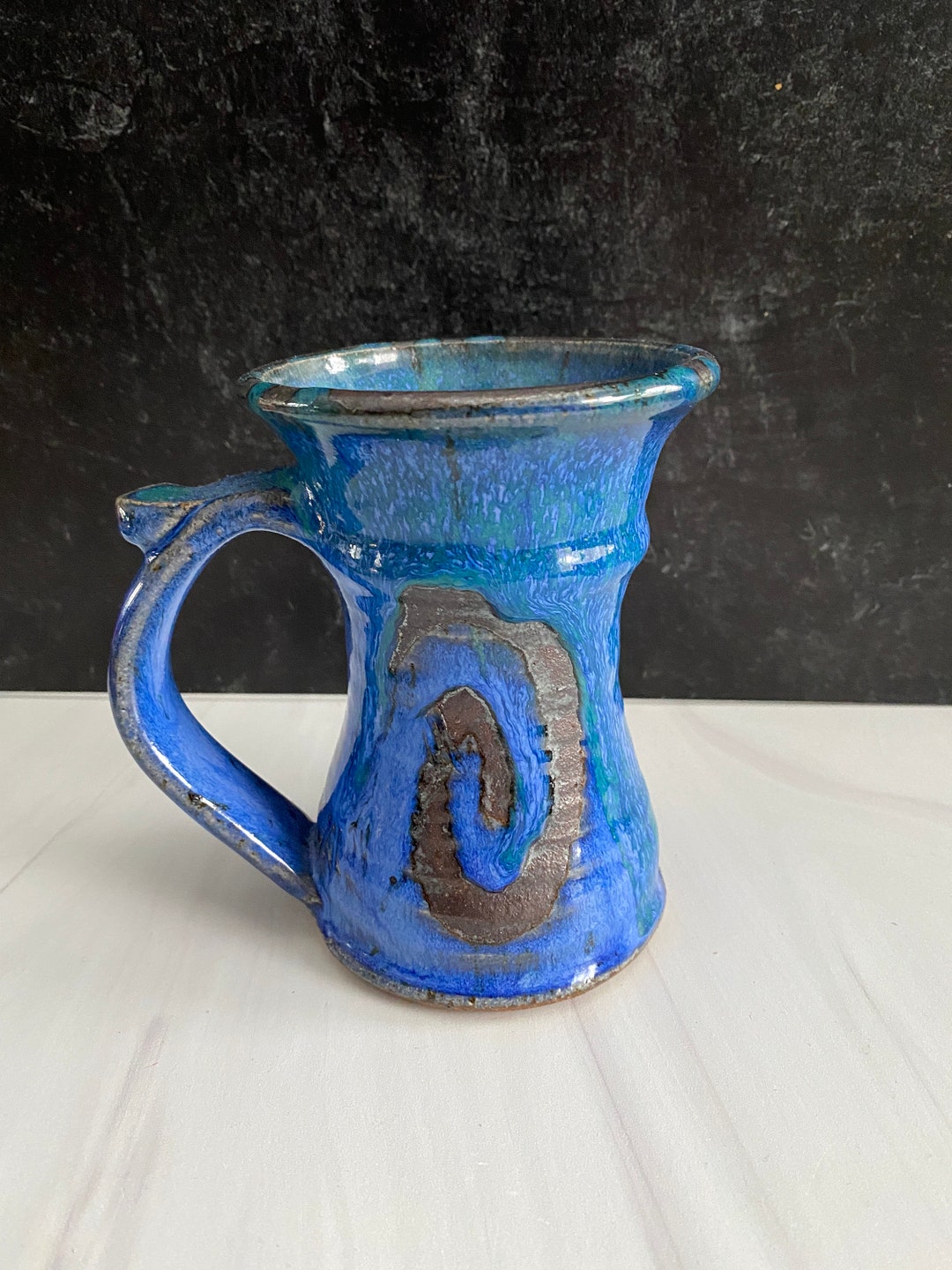 Vintage Blue Stoneware Mug | Hourglass Pottery Cup - Etsy
