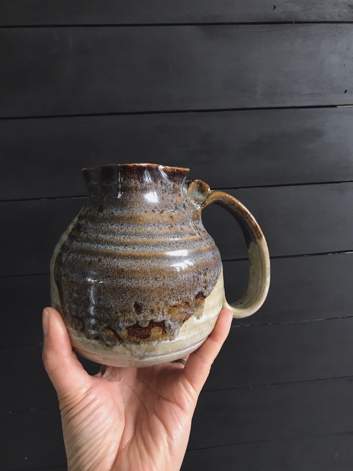 Vintage Pottery Pitcher / Right Handed Pitcher / Ceramic Stoneware ...